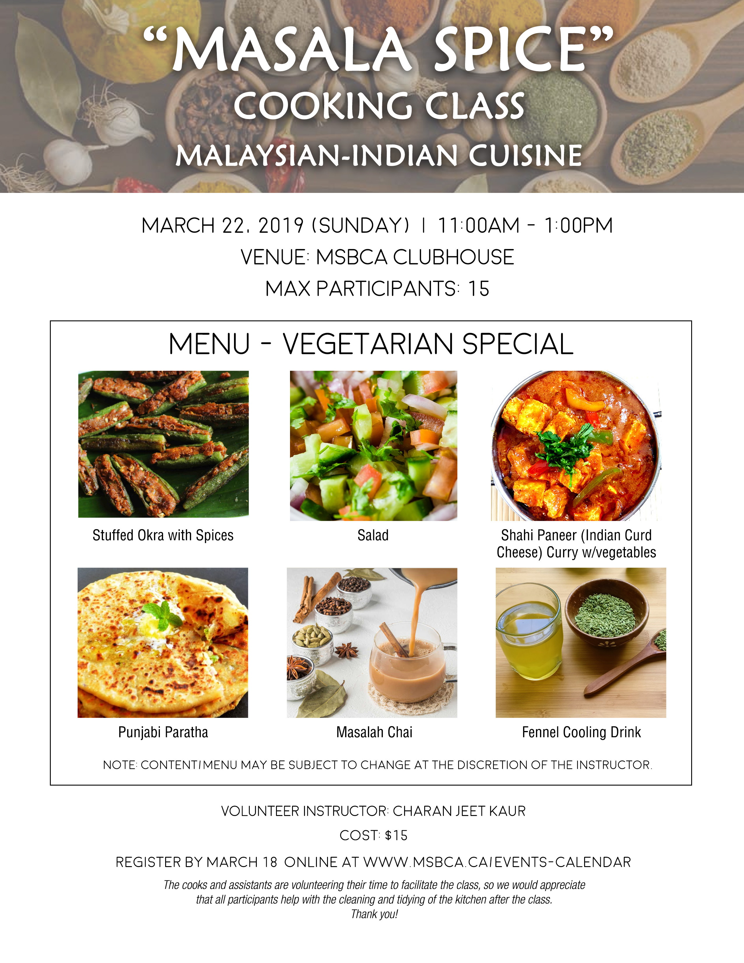 “Masala Spice” Cooking Class – MSBCA Calgary